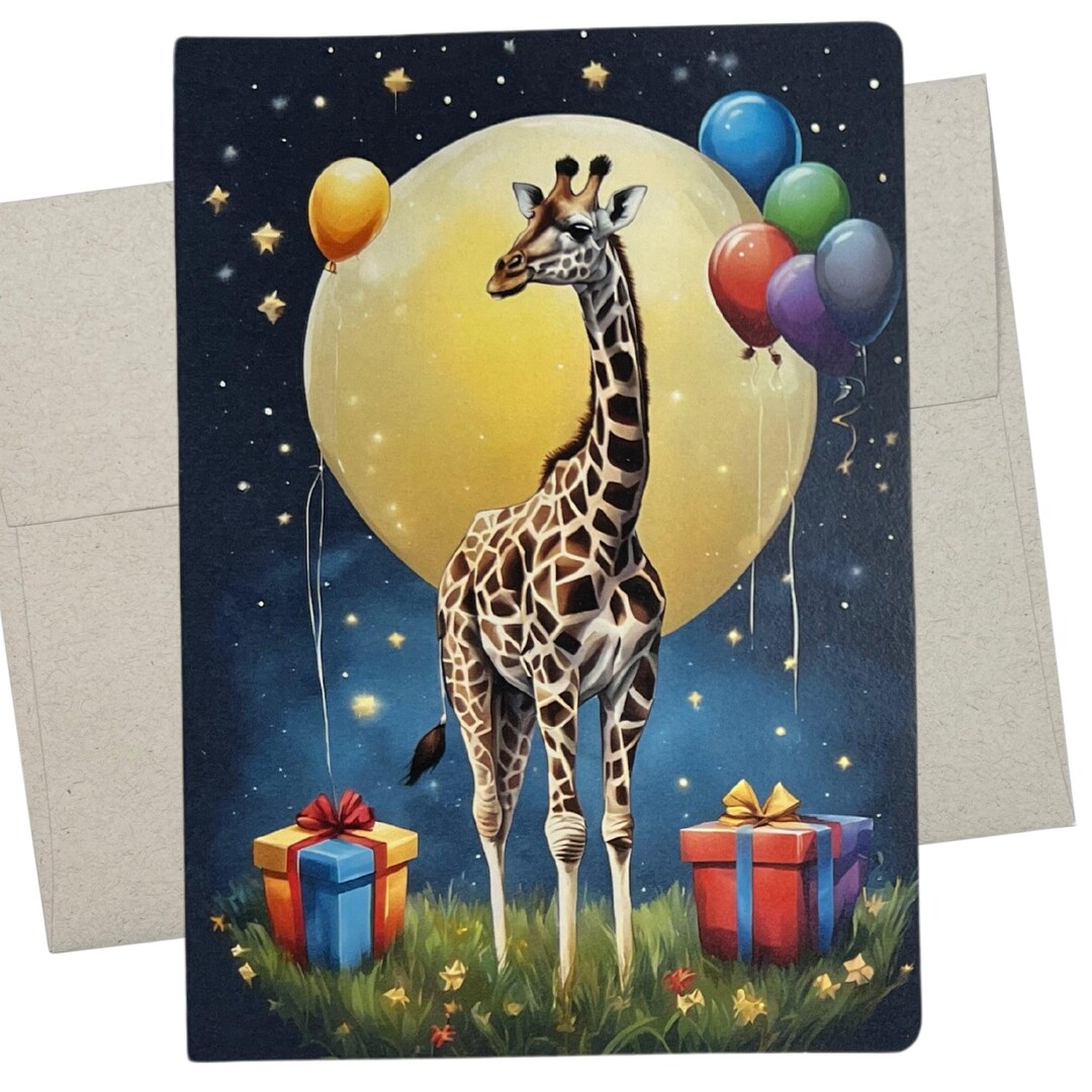 Giraffe Birthday Card (5X7 Inch and Blank Inside) Also Graduation Note ...