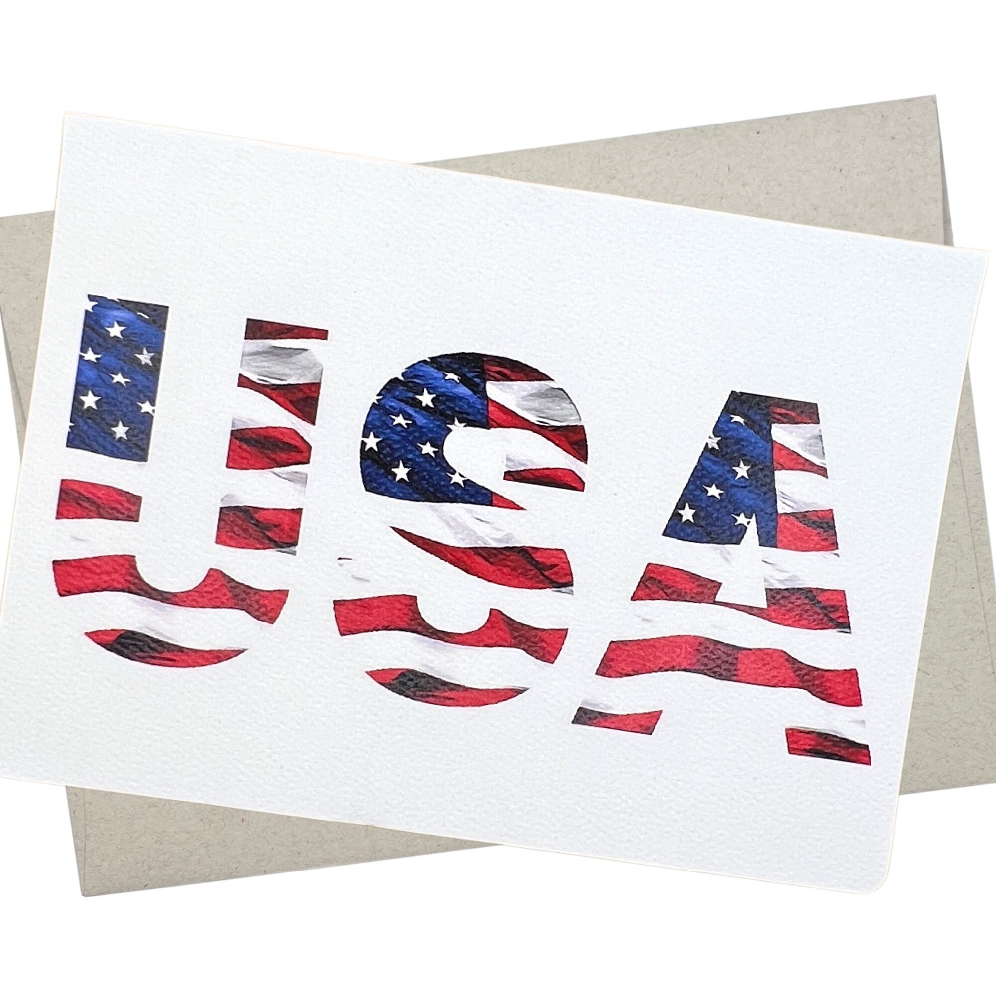 American Flag USA Card (7X5 Inches and Blank Inside) Red White and Blue ...