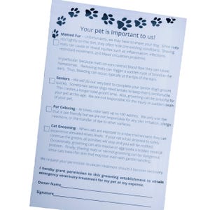 Dog Groomer Release Forms (100 per Pad) for Matted Fur, Seniors, Cats ...