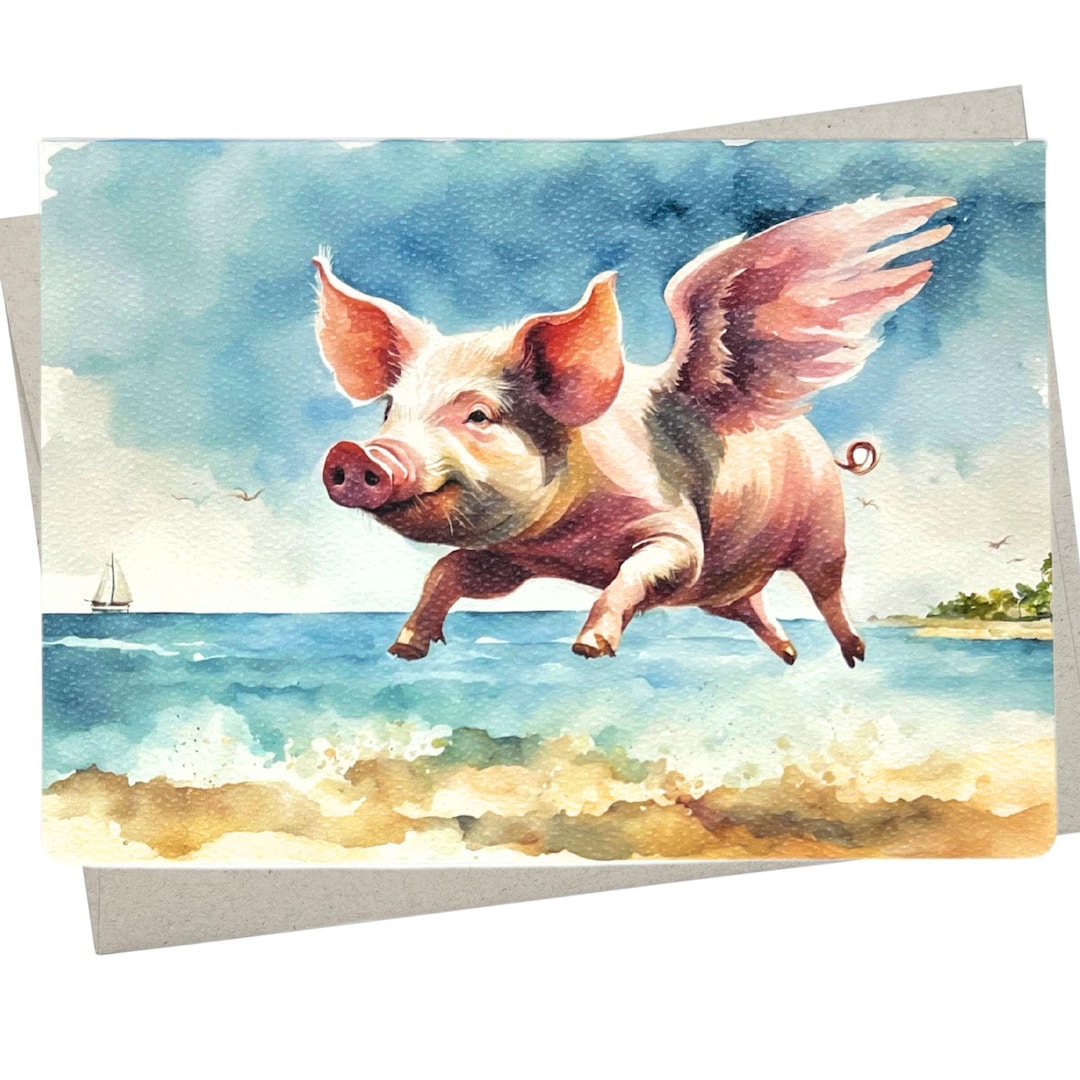 Flying Pig Birthday Card (1 Card, 5X7 Inch) When Pigs Fly Note Card ...