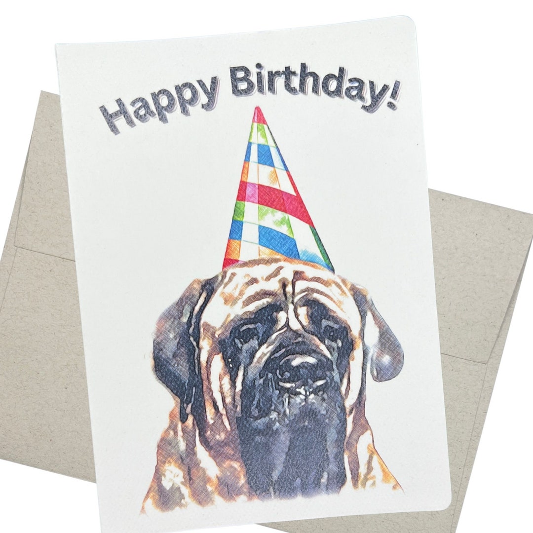 English Mastiff Birthday Card, Dog Party Hat (5x7 With Envelope) - Etsy