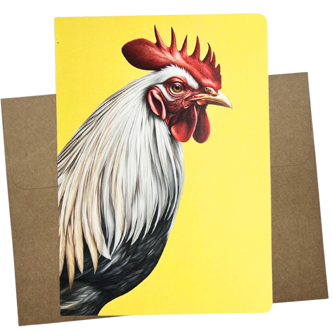 Colorful Rooster Greeting Card, White Premium Cardstock With Kraft ...