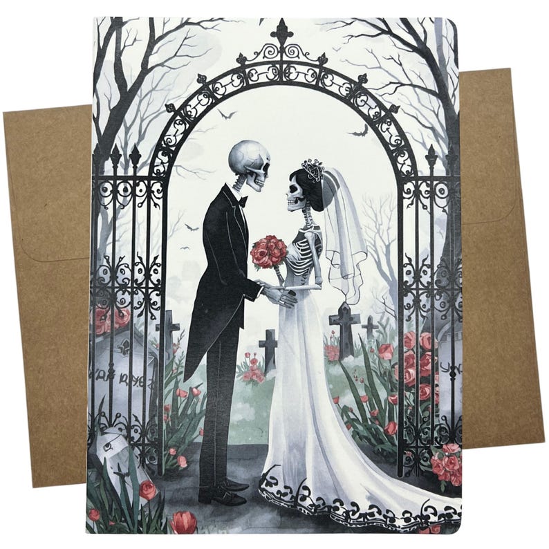 Gothic Wedding Card for Bride and Groom, 5x7 Inch Notecard With Message ...