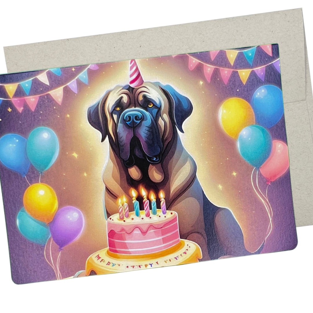 English Mastiff Birthday Card, Happy Birthday Dog Card (1 Premium ...