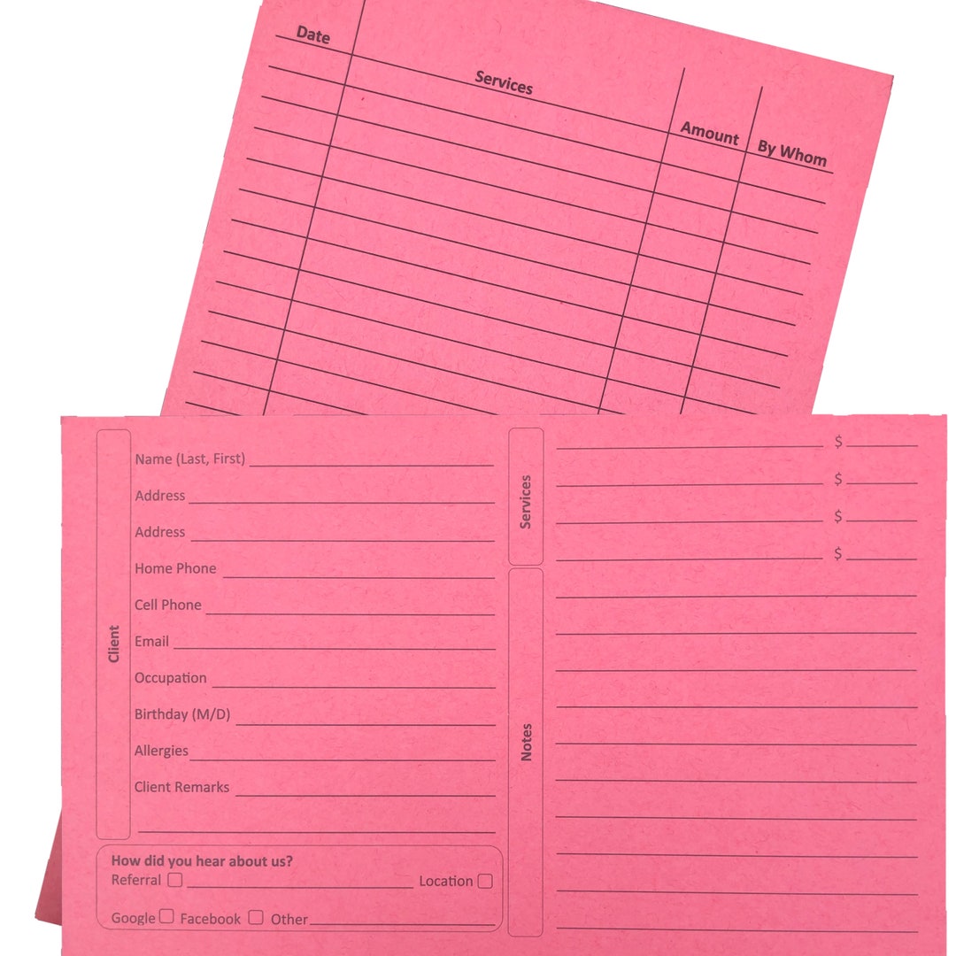 Stylist Customer Record Cards (100 per Pack in Pink, Yellow, and Gray ...