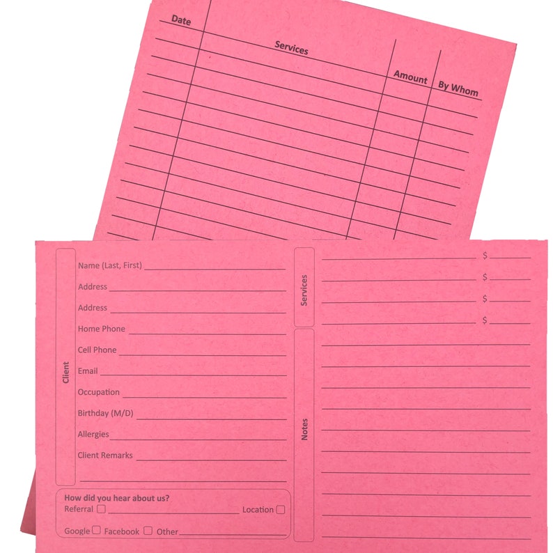 Stylist Customer Record Cards (100 per Pack in Pink, Yellow, and Gray ...
