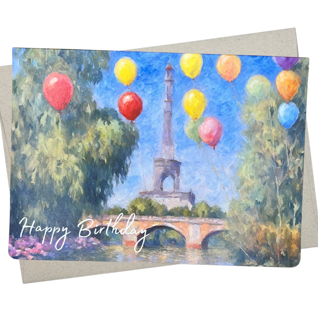 Classy Balloon Birthday Card, Impressionist Happy Birthday Card (1 ...
