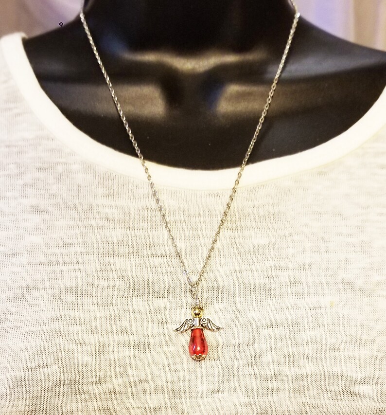Christmas Angel Necklace Red Necklace Holiday Teardrop Angel - Etsy