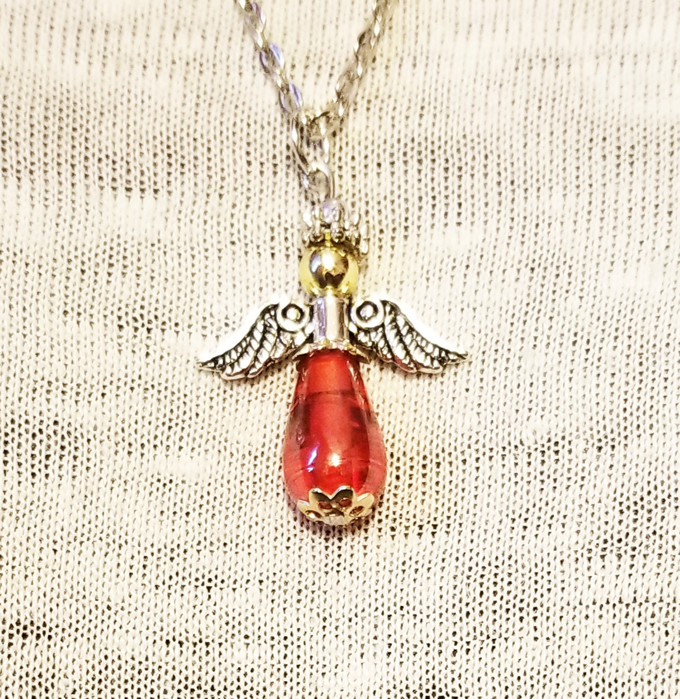 Christmas Angel Necklace Red Necklace Holiday Teardrop Angel - Etsy