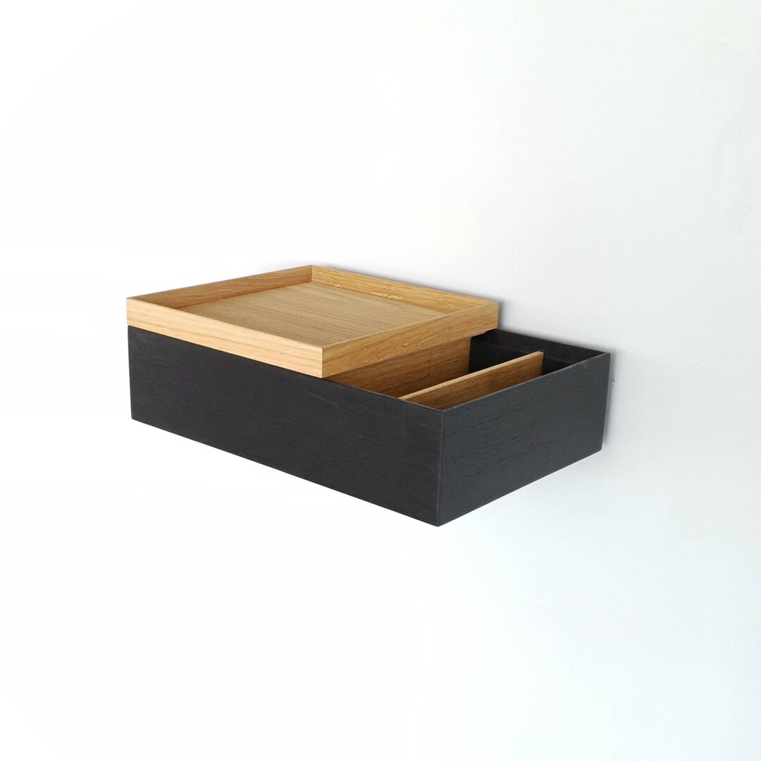 2 X pair Narrow Floating Bedside Table Made of Oak Wood Modern Bedside ...