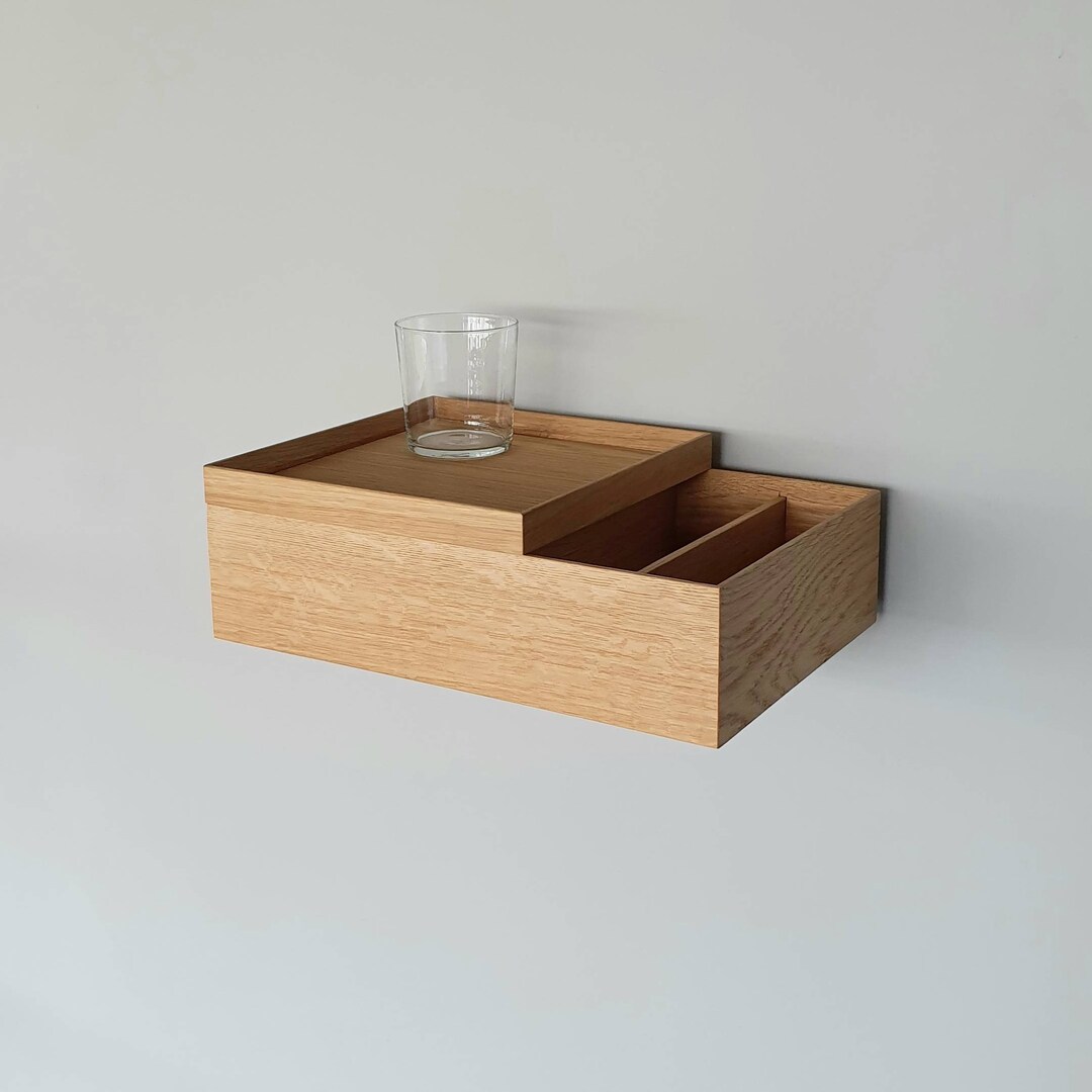 2 X (pair) Narrow Floating Bedside Table Made of Oak - Modern Bedside ...