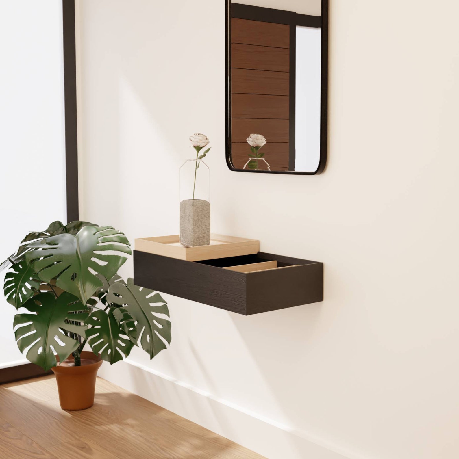 Narrow wall console solid wood console modern floating | Etsy