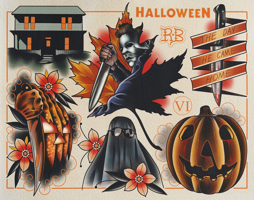 Halloween Movie Inspired Tattoo Flash Sheet - Etsy