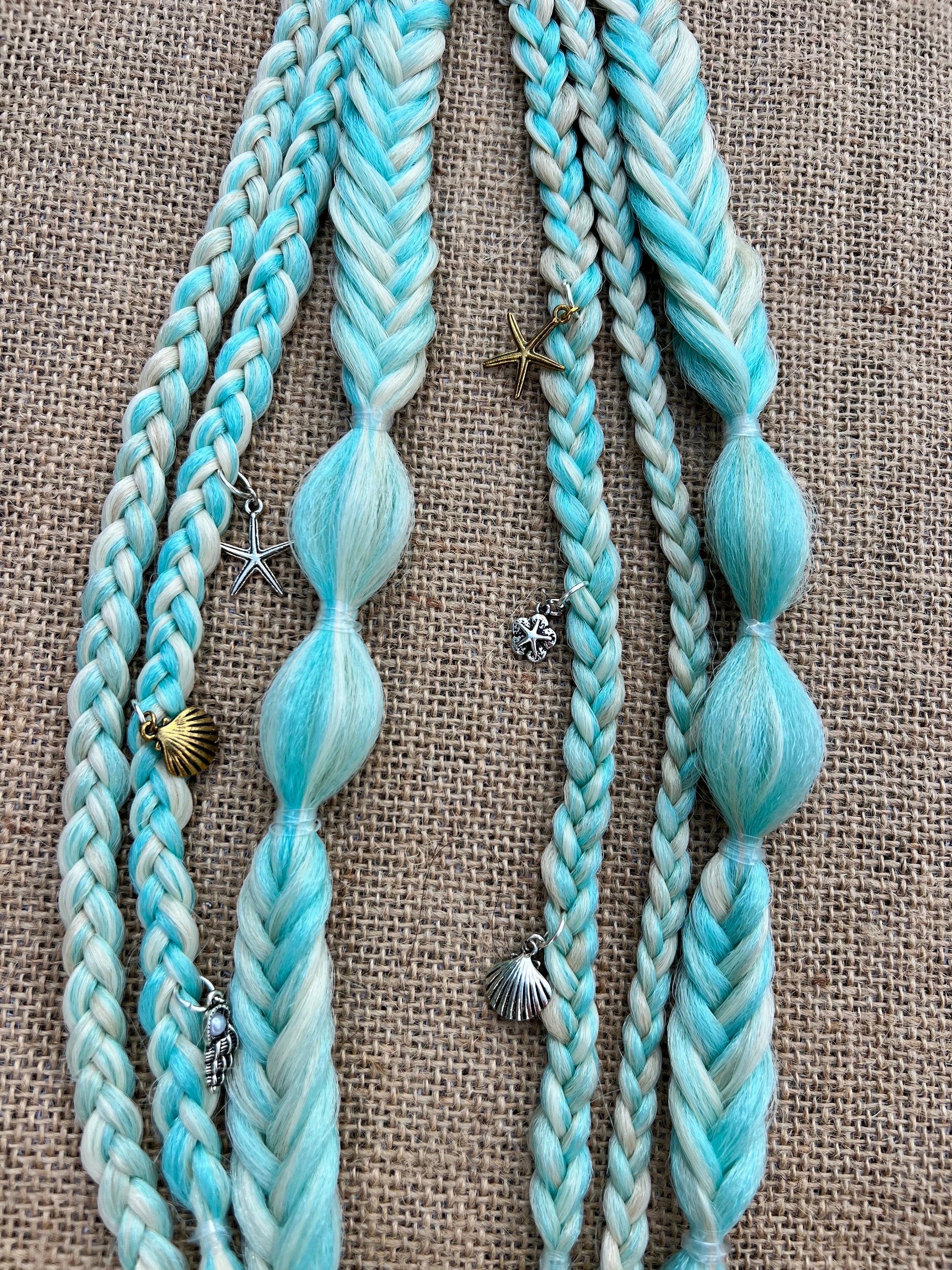 Mermaid Braids • Clip-in • Turquoise Hair Extensions • Fishtail Braids ...