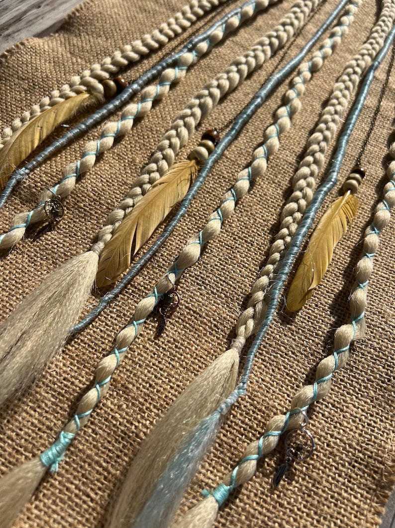 Clip-in Braids With Feather • Aqua Hair Wrap• Fairy Hair Extensions ...