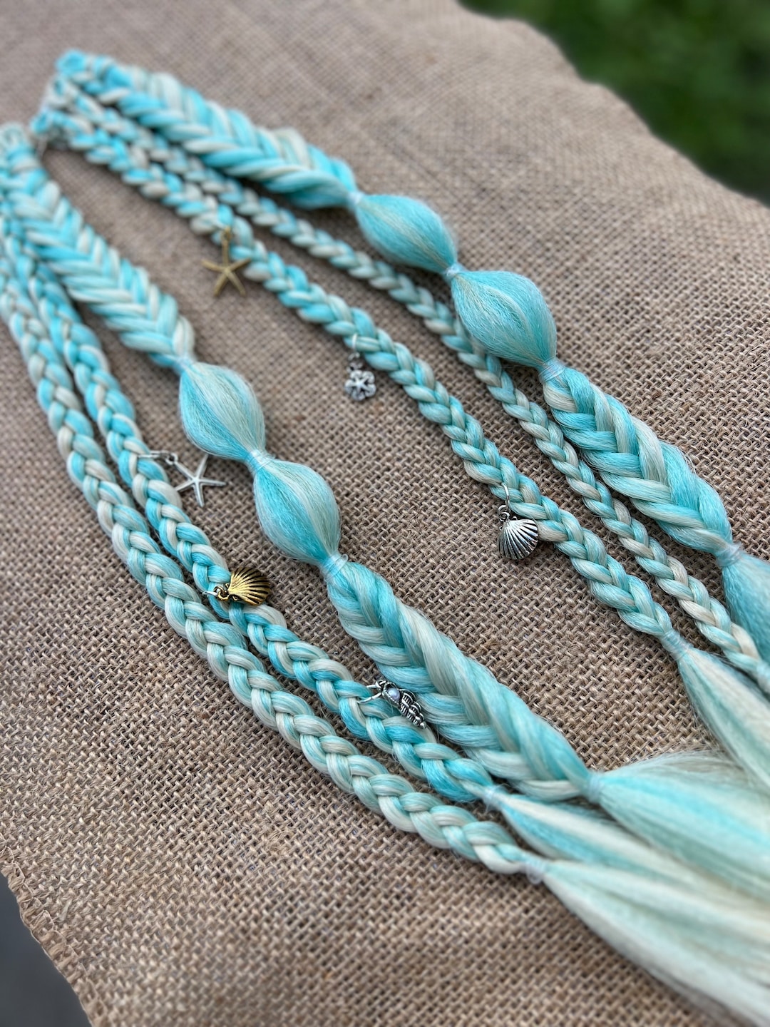 Mermaid Braids • Clip-in • Turquoise Hair Extensions • Fishtail Braids ...