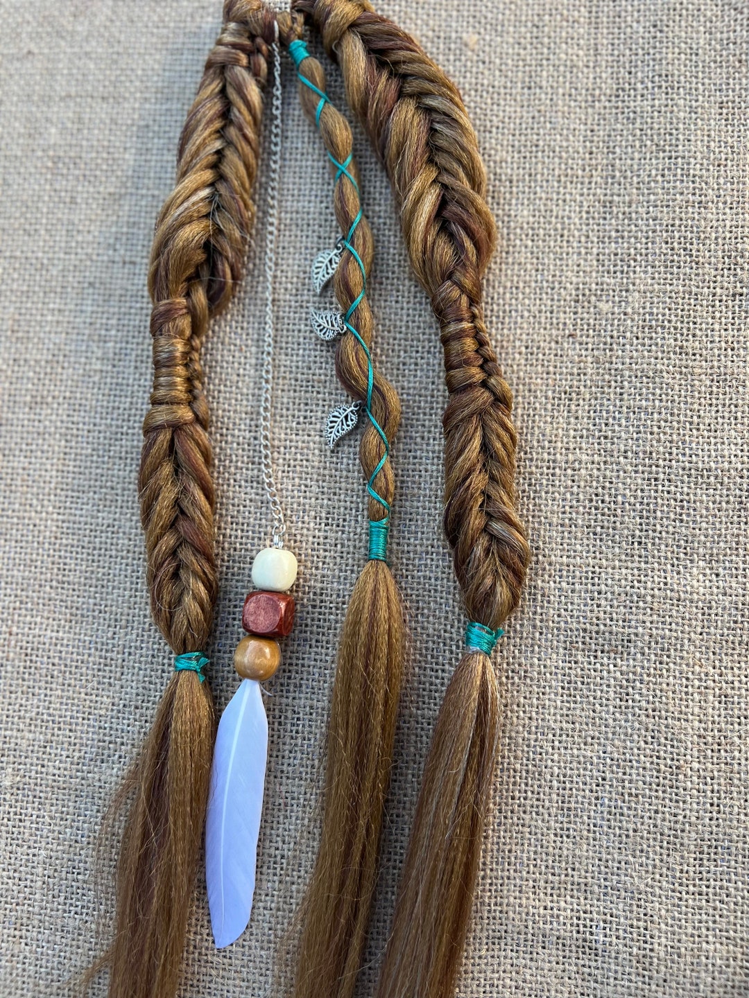 Red Feathered Braided Ponytail Extension Clip in or Ponytail Tie ...