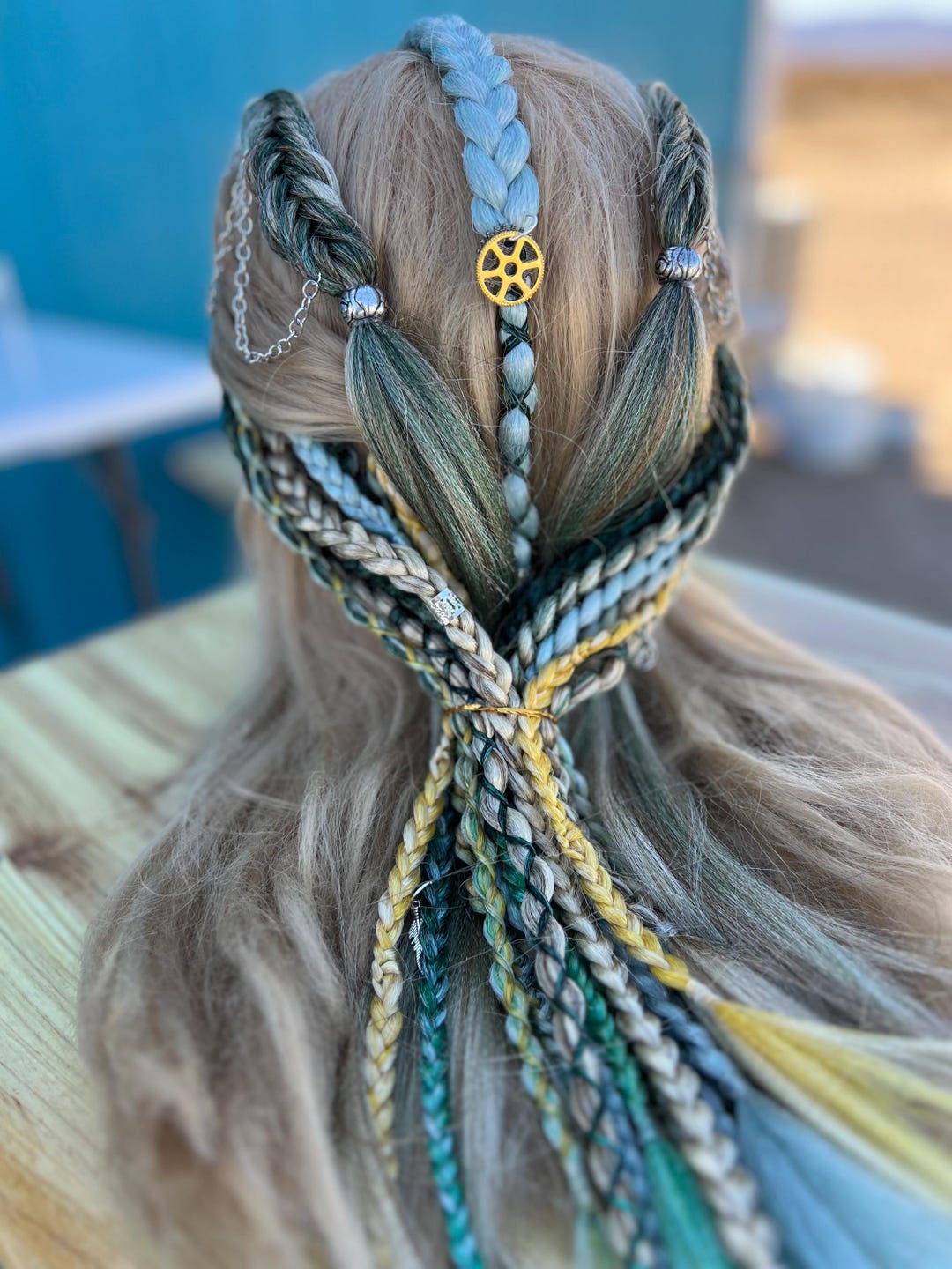 Teal and Blonde Steam Punk Braid Set • Apocalyptic Hair Extensions ...