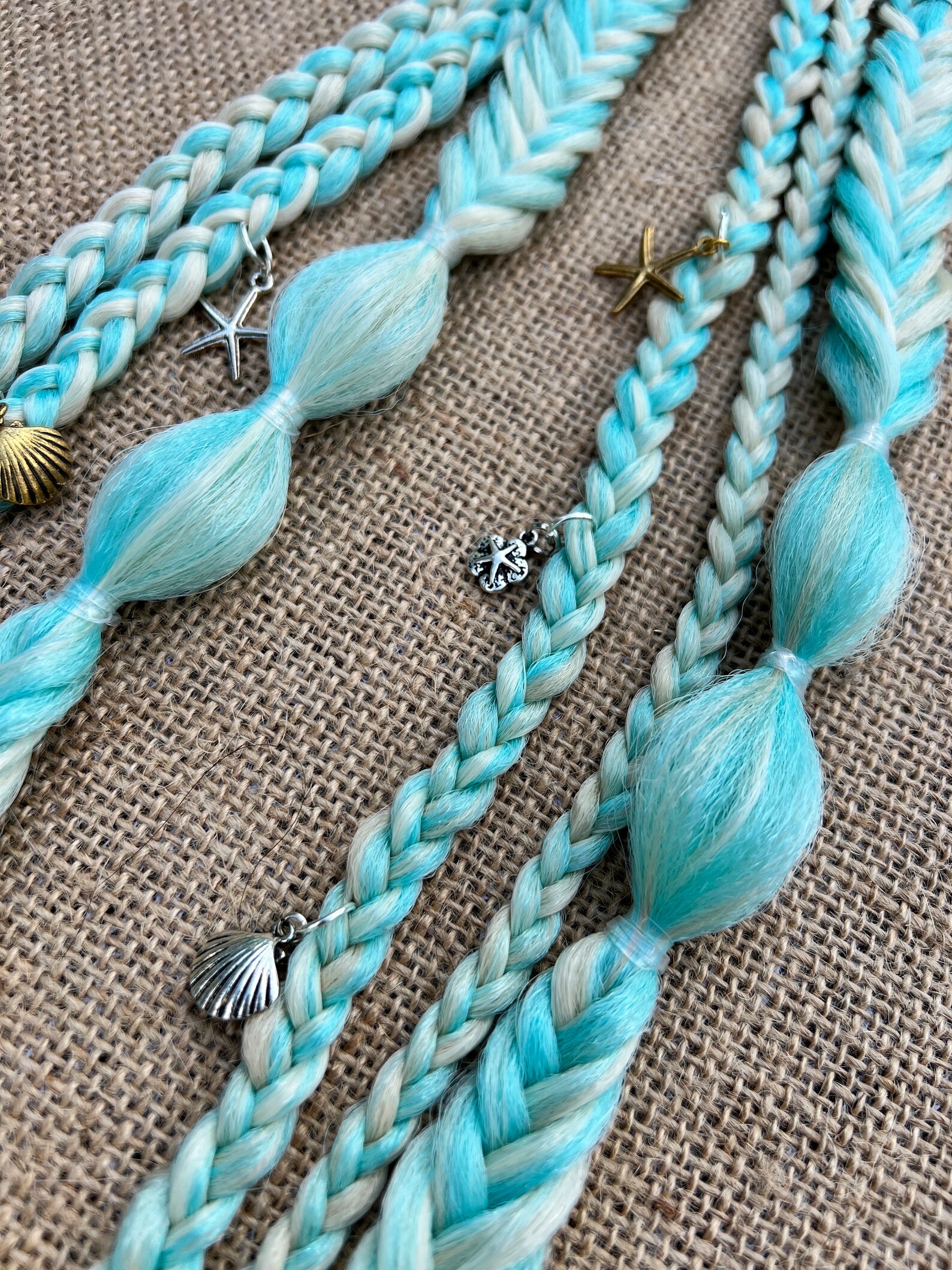 Mermaid Braids • Clip-in • Turquoise Hair Extensions • Fishtail Braids ...