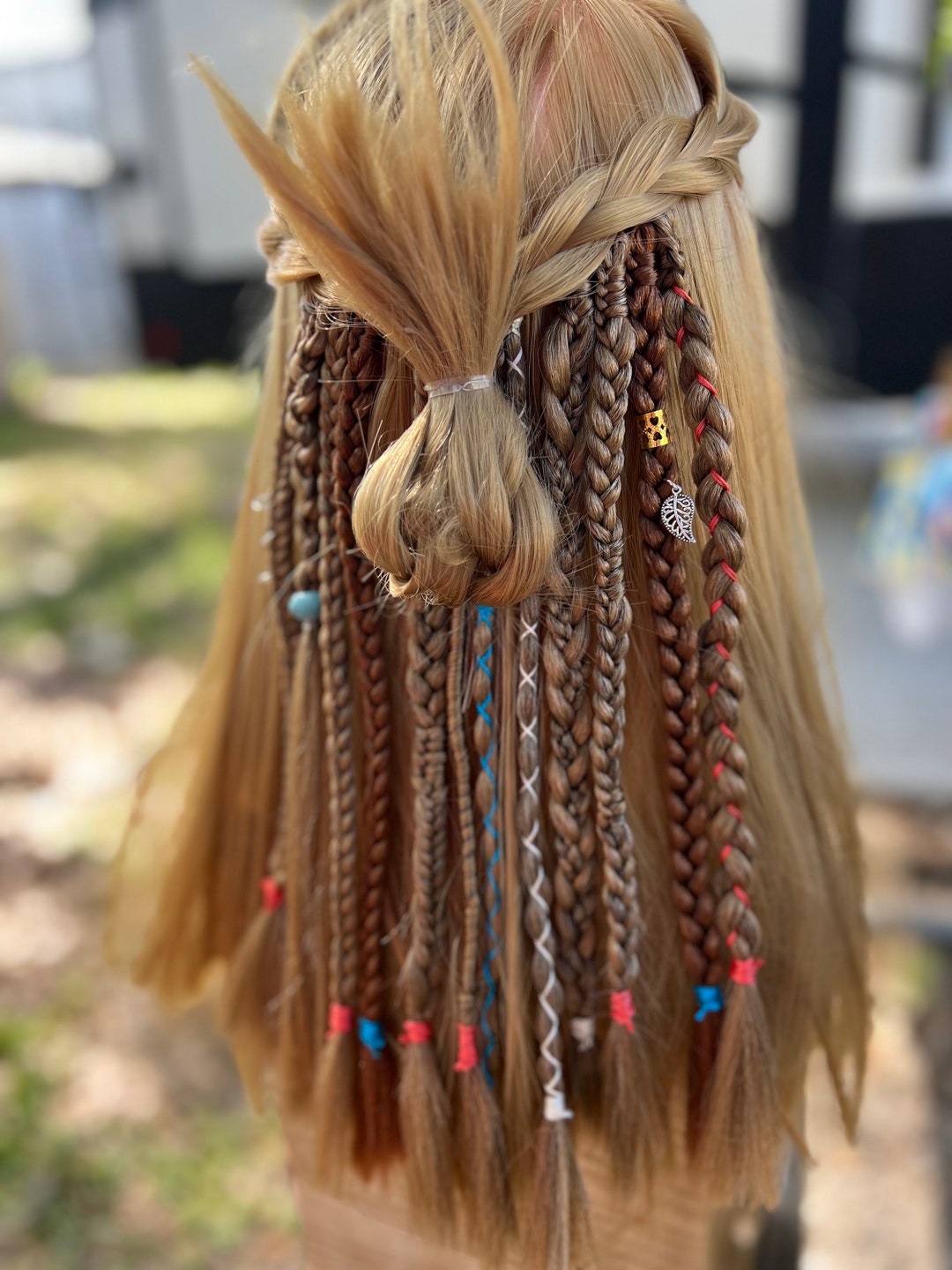Light Red Braids With Coral and Turquoise Accents • Partial Mixed Braid ...