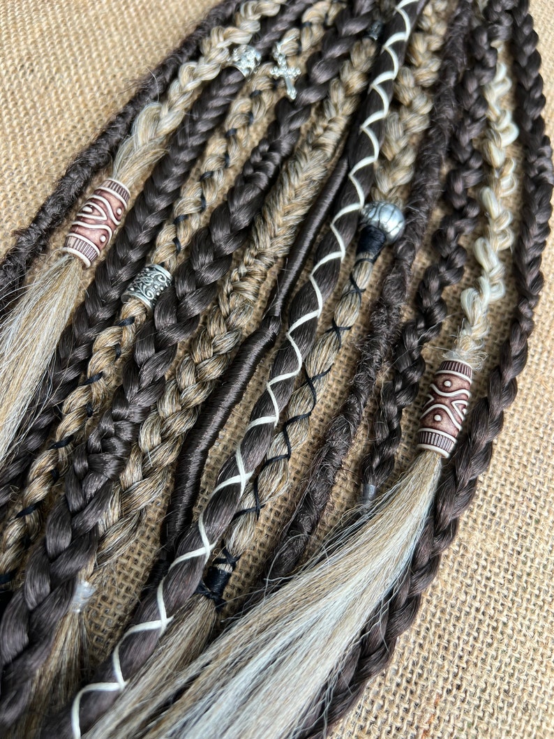 Mixed Brown Braids With Viking Dreadlocks • Clip in or Ponytail • Light ...