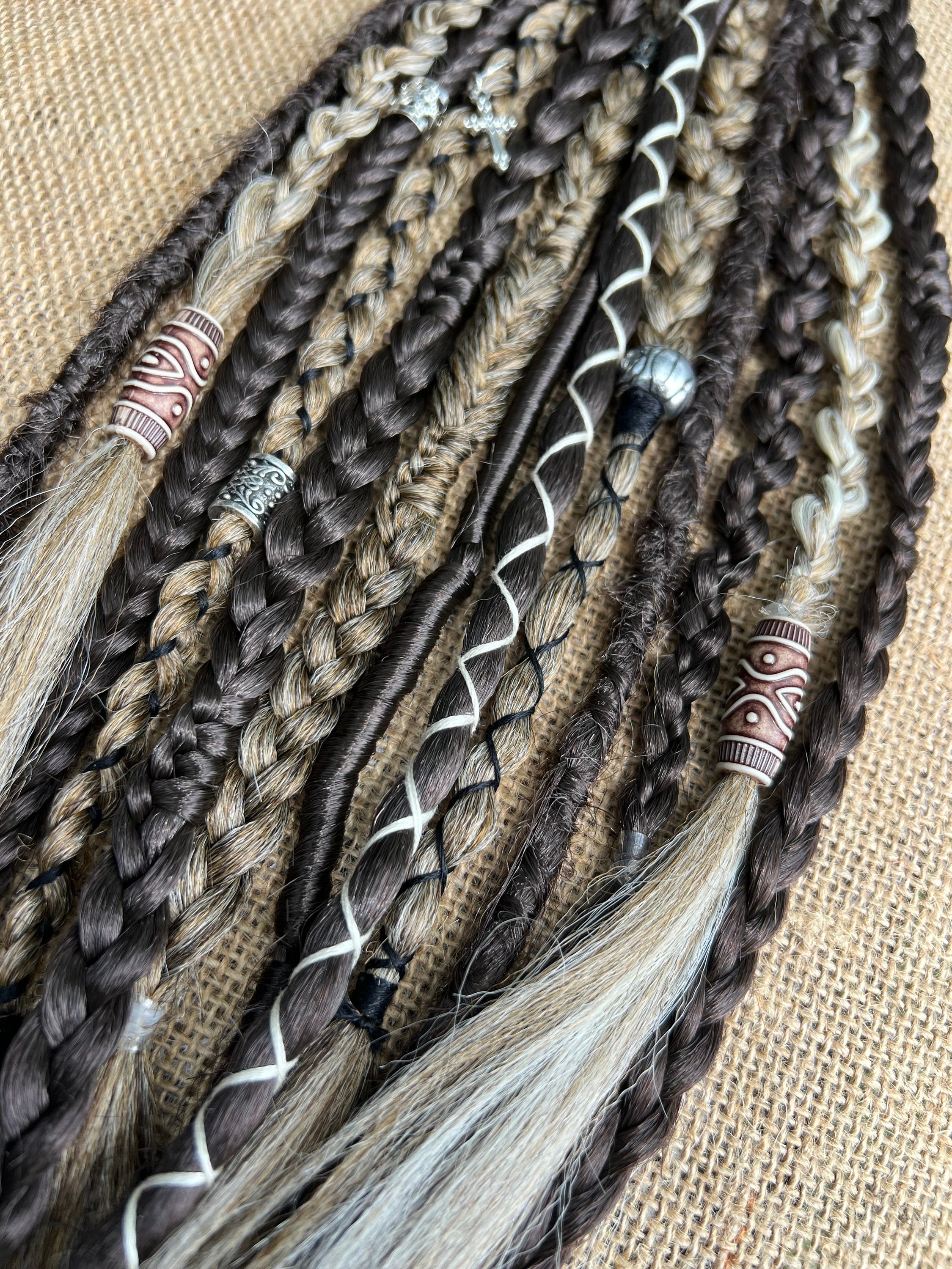 Mixed Brown Braids With Viking Dreadlocks • Clip in or Ponytail • Light ...
