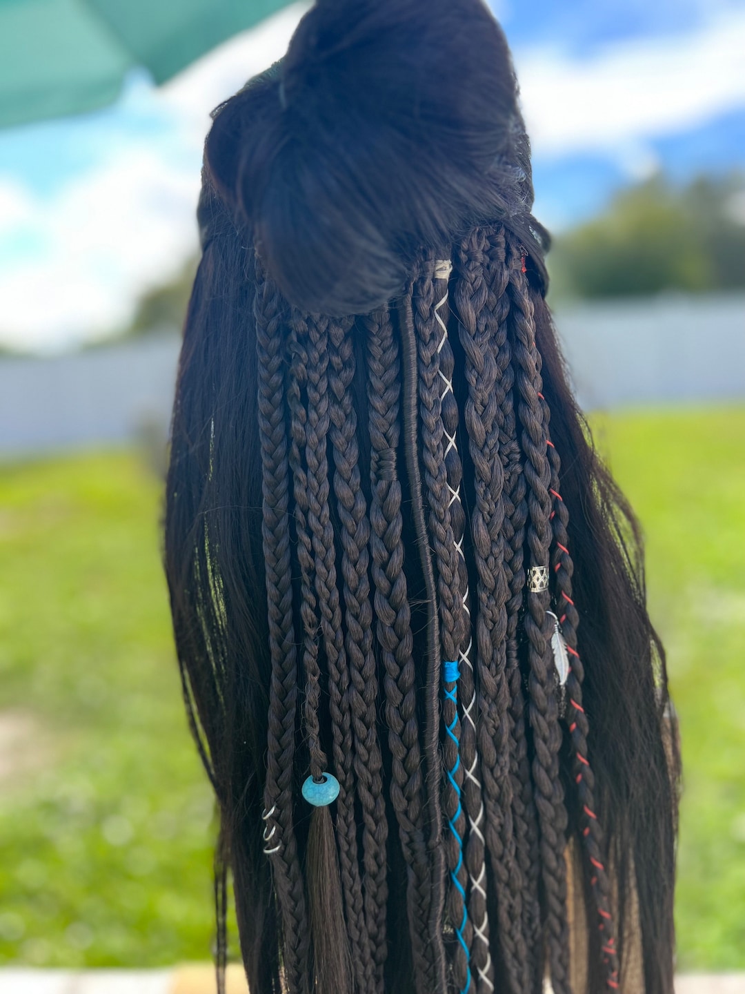 Dark Brown Braids With Viking Dreadlocks and Coral and Turquoise ...
