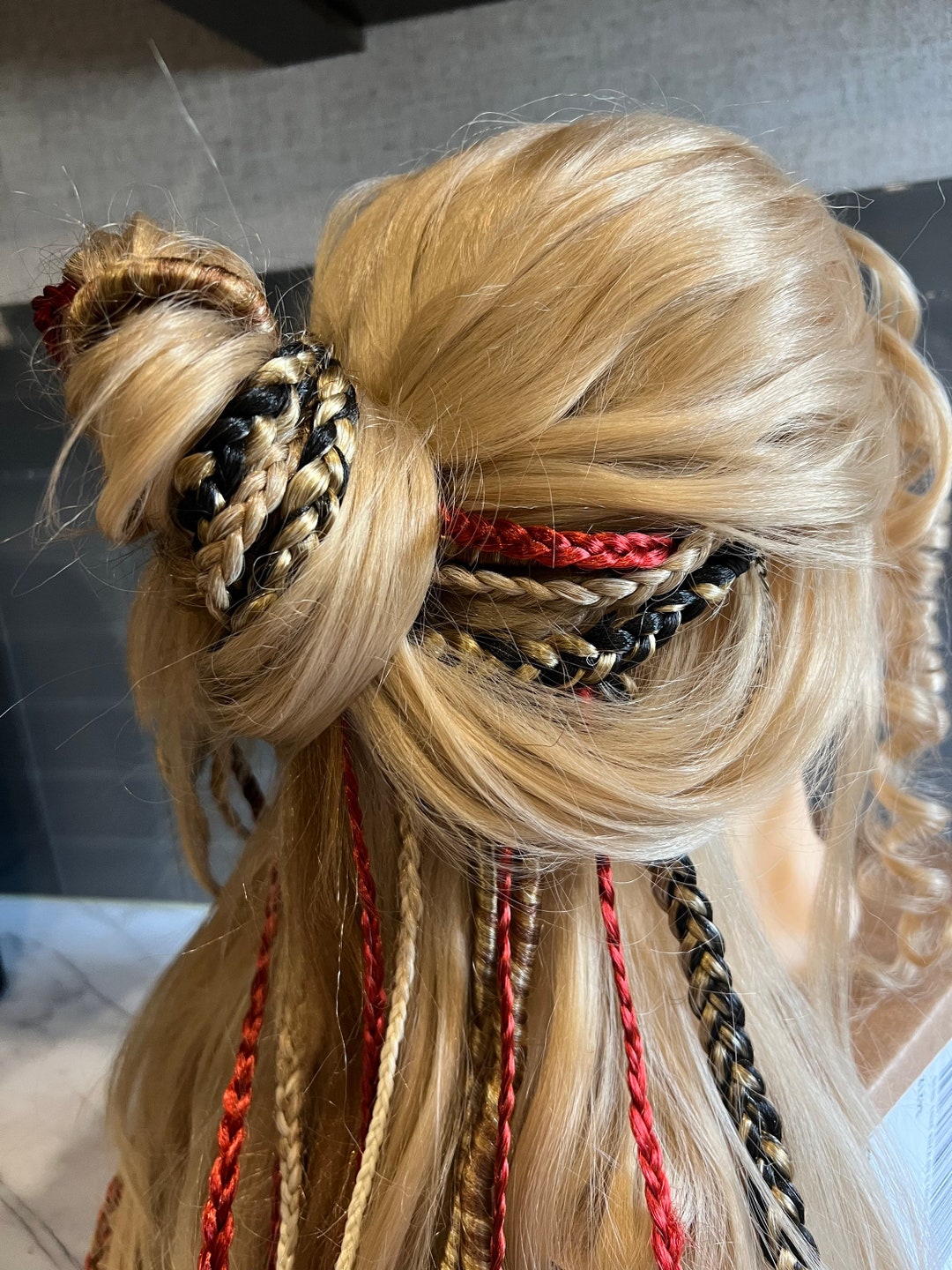 Red and Black Braids With Viking Dreadlocks • Clip-in Boho Braids ...
