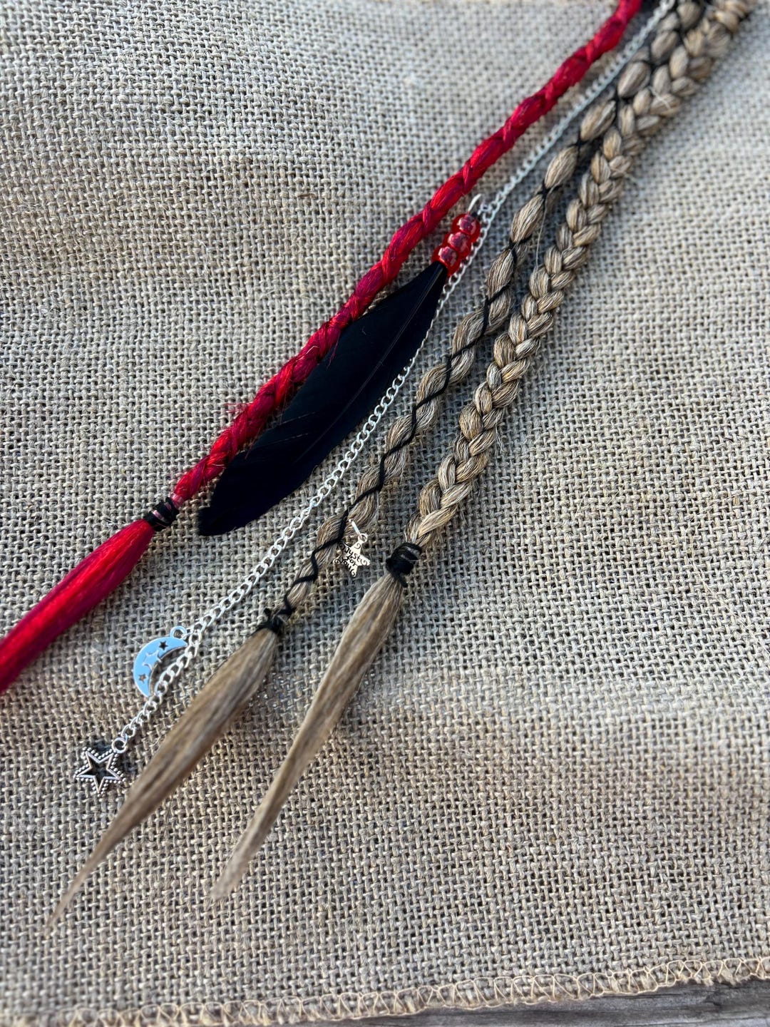 Clip-in Red Braids With Black Feather • Hair Wrap• Fairy Hair ...