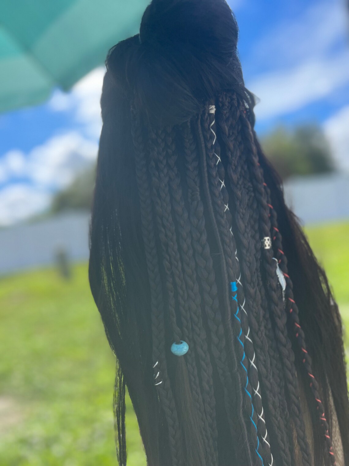 Dark Brown Braids With Viking Dreadlocks and Coral and Turquoise ...