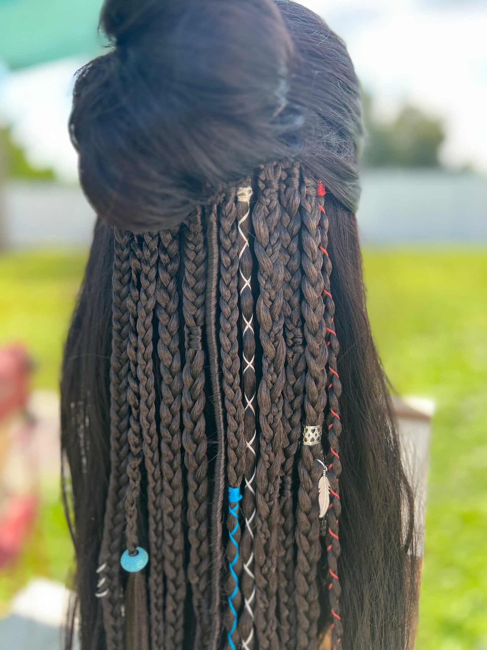 Dark Brown Braids With Viking Dreadlocks and Coral and Turquoise ...