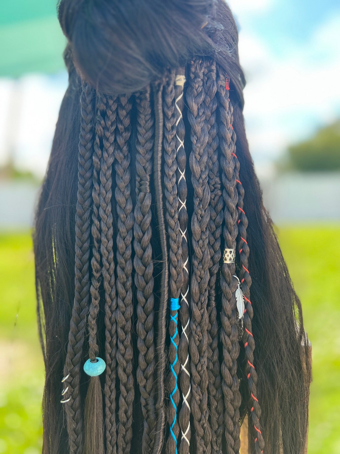 Dark Brown Braids With Viking Dreadlocks and Coral and Turquoise ...