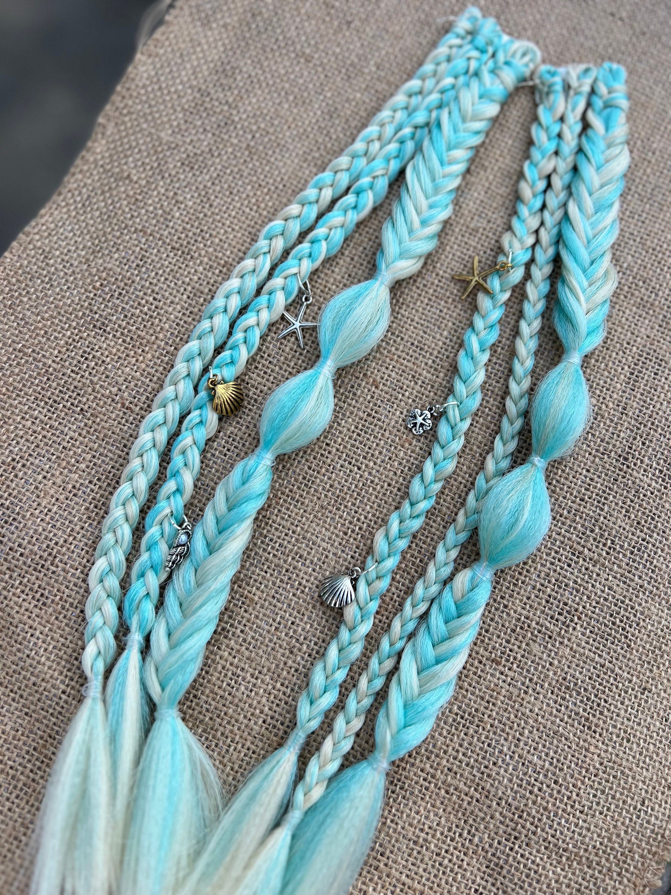 Mermaid Braids • Clip-in • Turquoise Hair Extensions • Fishtail Braids ...