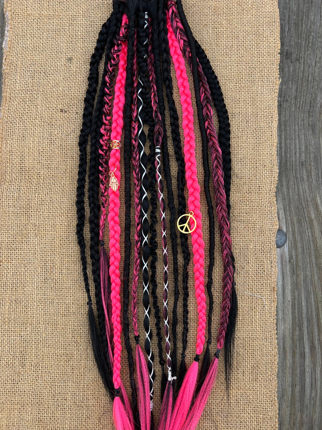 Neon Pink With Peace and Love Charms Accents Hippie Festival Hair ...