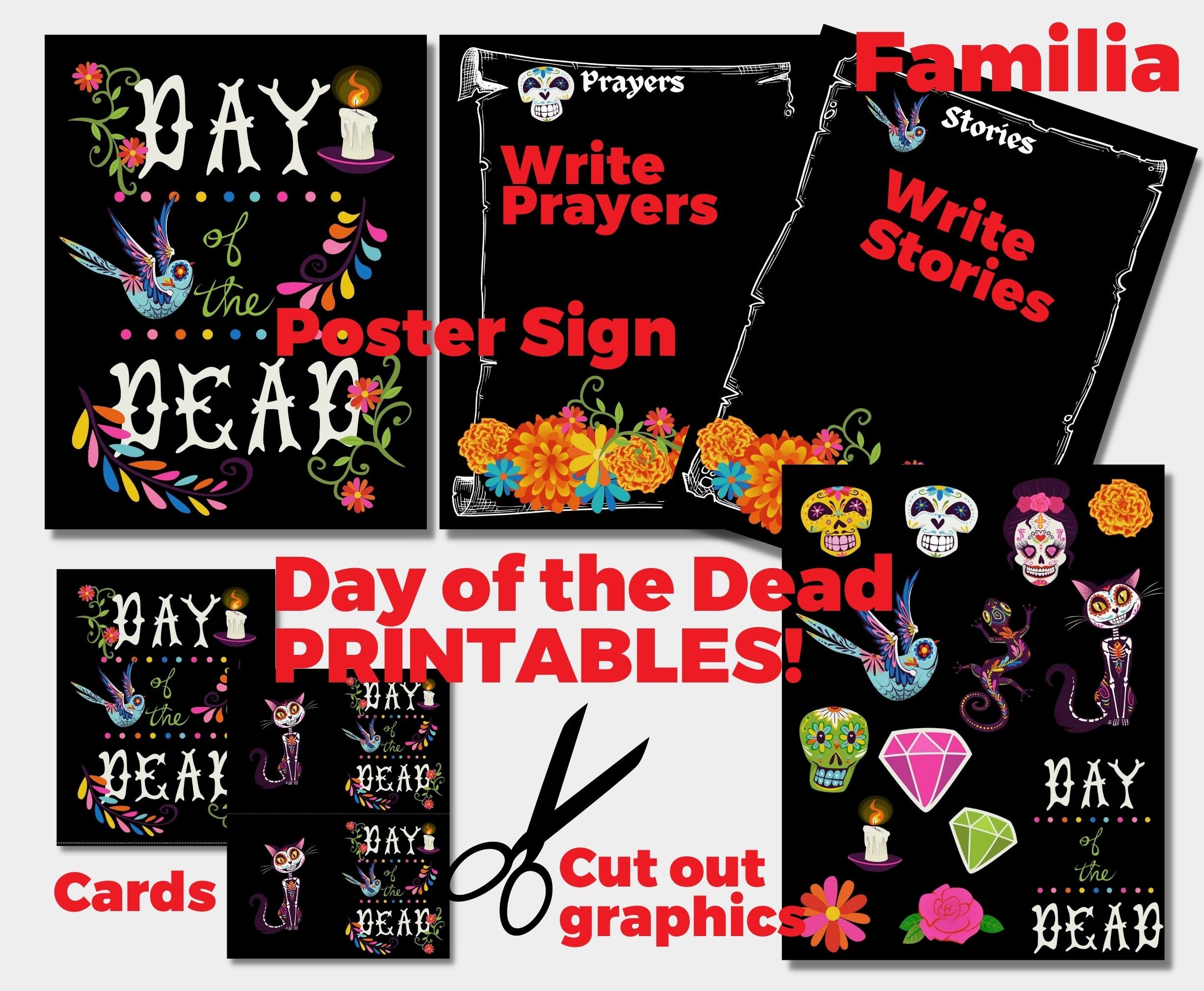 Day of the Dead, Poster, Cards, Printable Stickers, Printable Sign, Dia ...