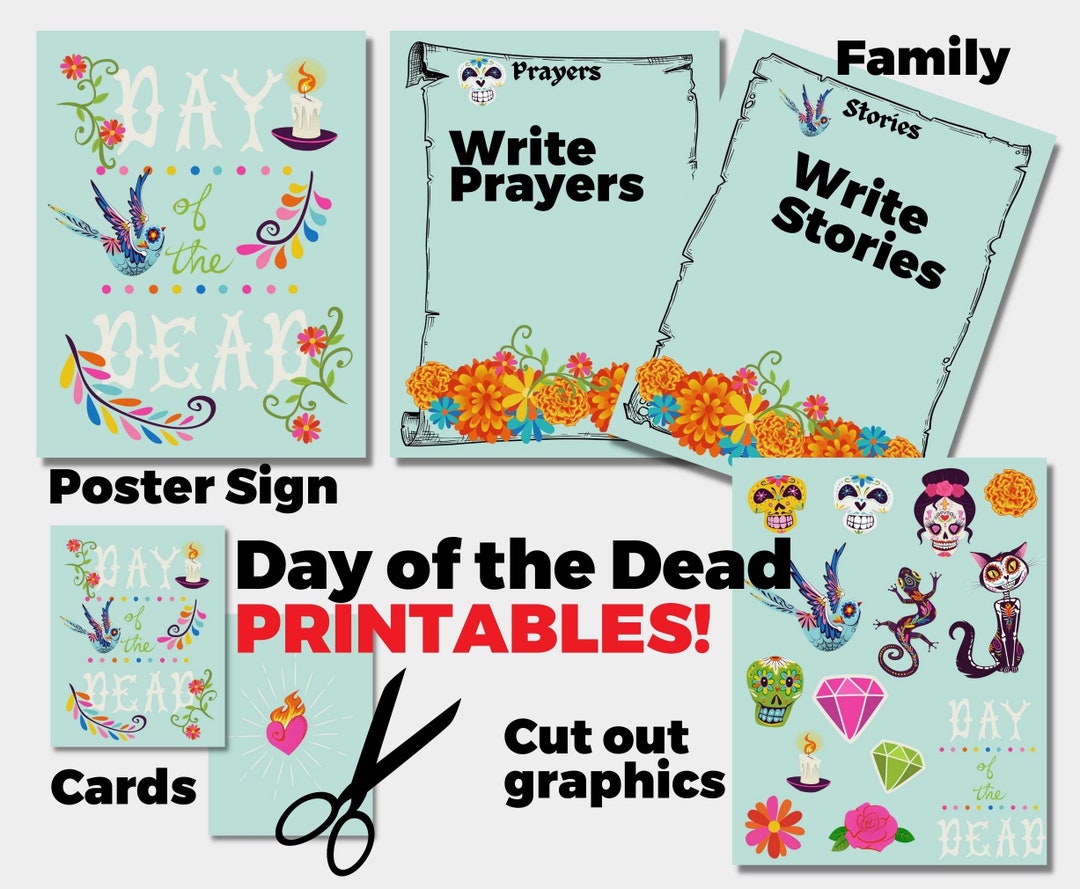 Day of the Dead, Poster, Cards, Printable Stickers, Printable Sign, Dia ...