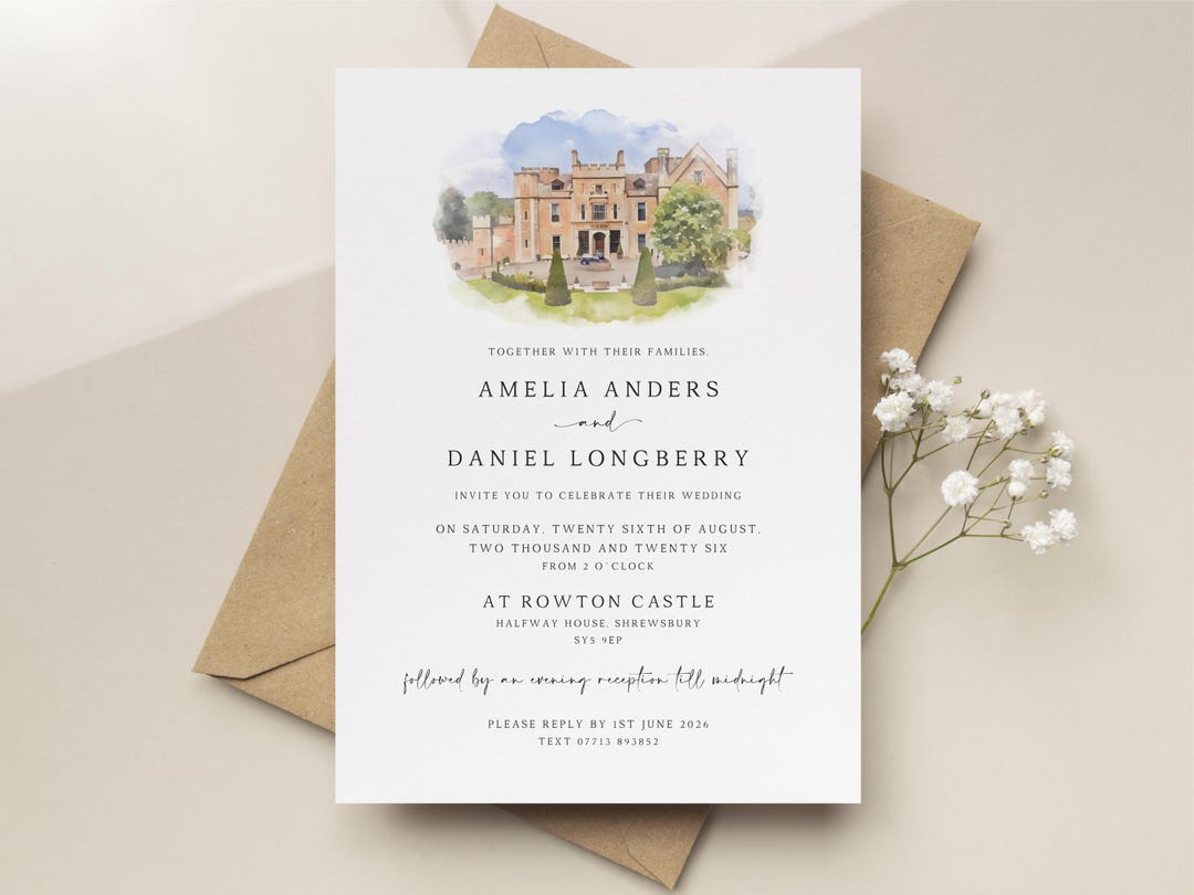 Venue Watercolour Wedding Invitation, Venue Wedding Invitations ...