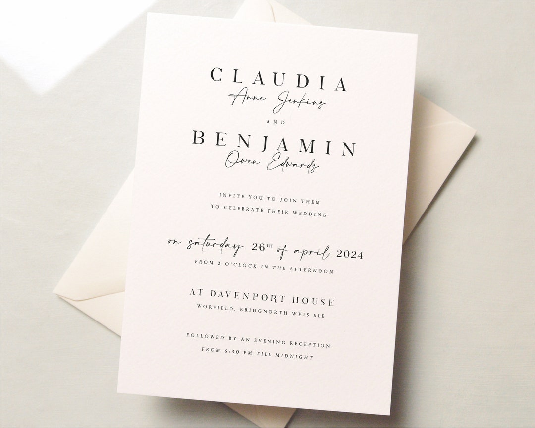 Simple Wedding Invitations for Classic Traditional Weddings - Etsy UK