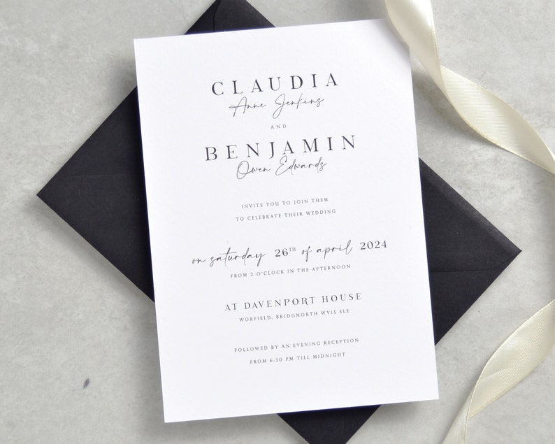 Simple Wedding Invitations for Classic Traditional Weddings - Etsy UK
