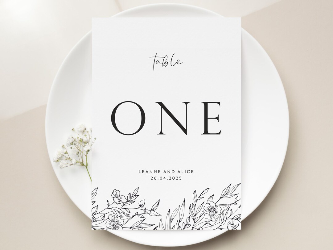 Botanical Table Number Cards, Simple Wedding Table Name Cards, Floral ...