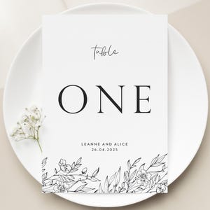 Botanical Table Number Cards, Simple Wedding Table Name Cards, Floral ...