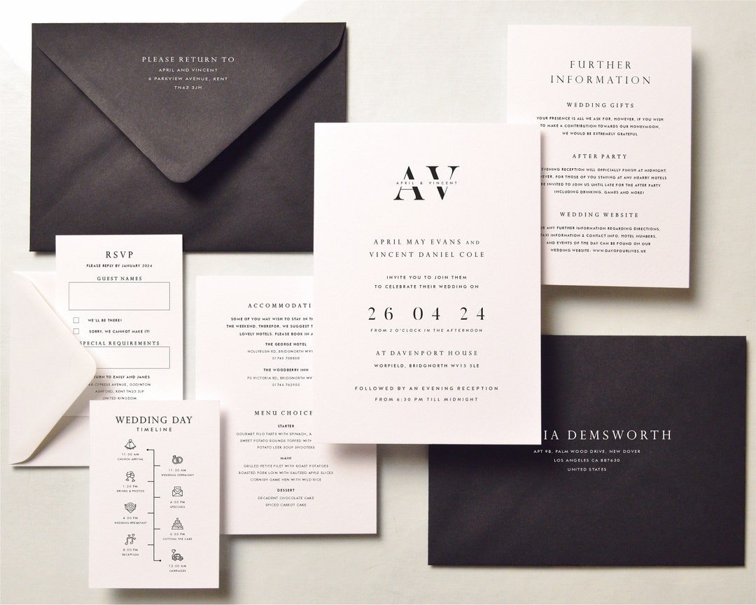 Modern Wedding Invitation Set Monogram Wedding Invitation - Etsy