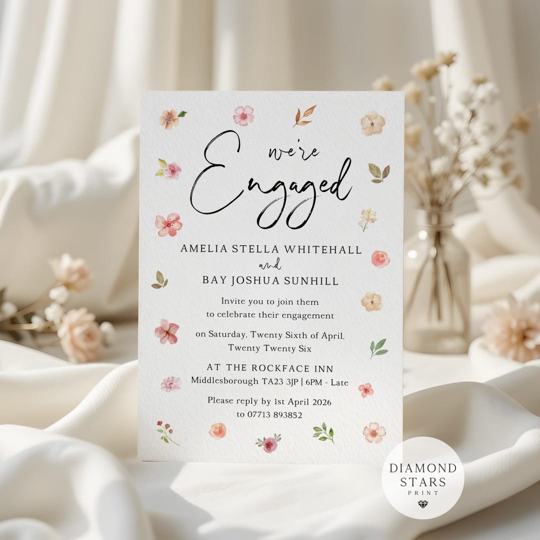 Floral Engagement Party Invitations, Simple Wildflower Design - Etsy