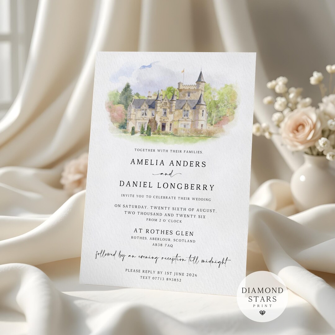 Venue Watercolour Wedding Invitation, Venue Wedding Invitations ...