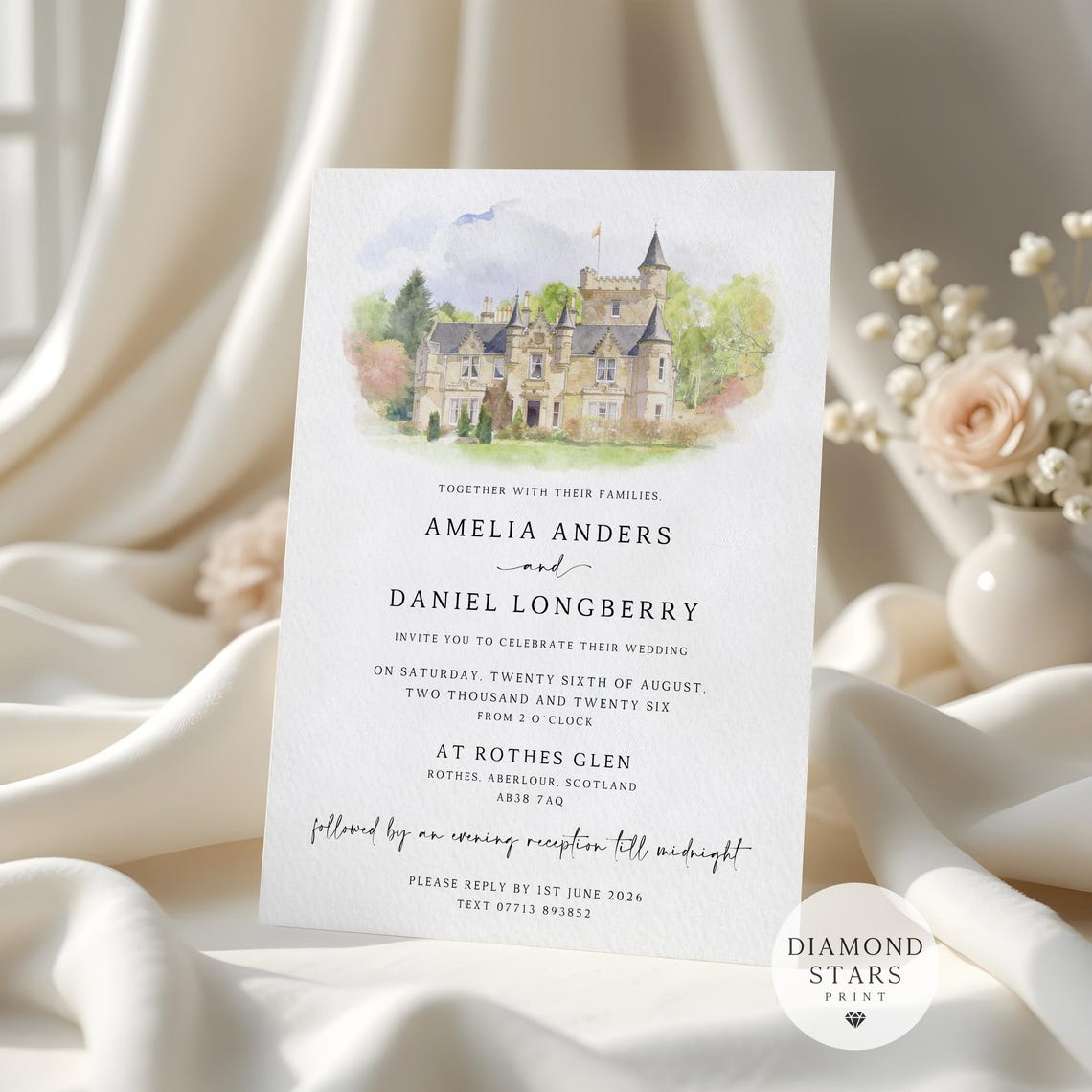Venue Watercolour Wedding Invitation, Venue Wedding Invitations ...
