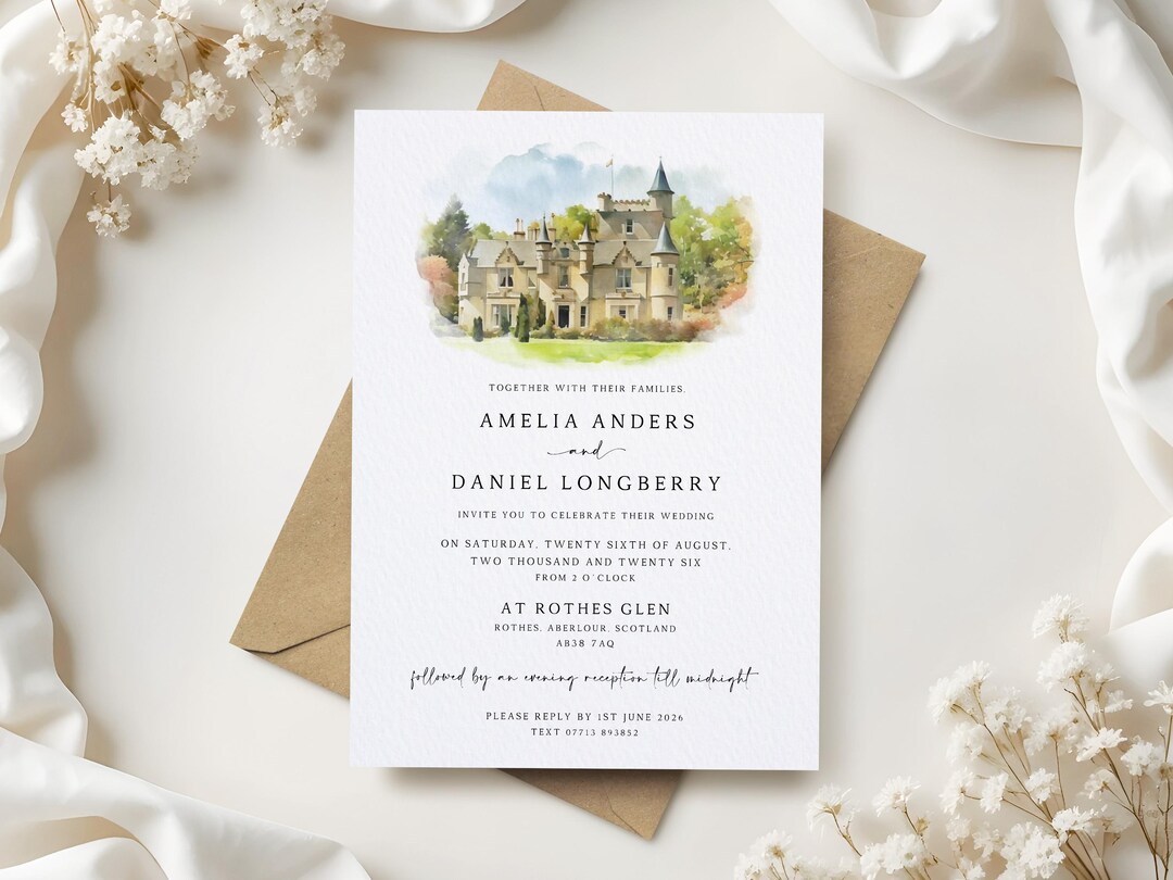 Venue Watercolour Wedding Invitation, Venue Wedding Invitations ...