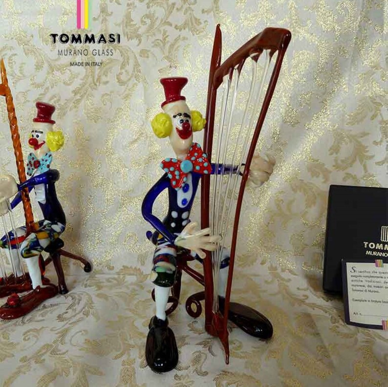 Harp-playing Clown in Real Murano Glass, Approx. 22/25 Cm, Weight ± 2. ...