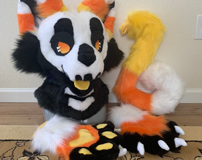 Candy Corn Skeleton Cat Fursuit Partial Premade Halloween (READ ...