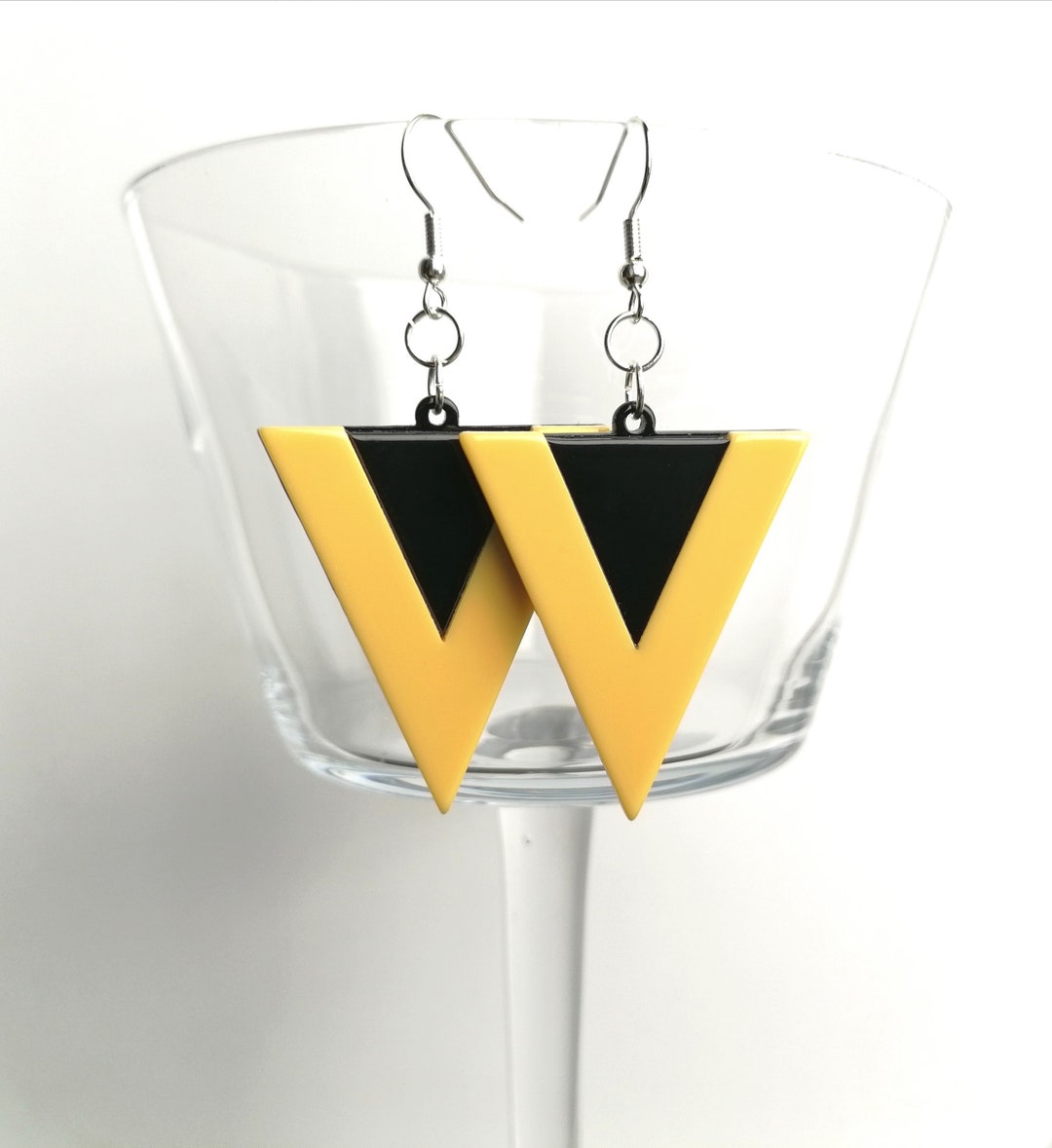 Statement Yellow & Black Color Block Earrings, Geometric Dangle ...