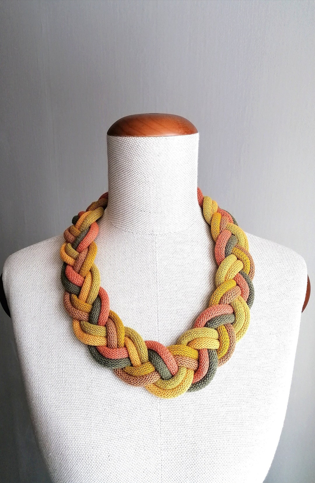 Autumn Unique Bold Chunky Necklace, Yellow Statement Necklace, Textile ...